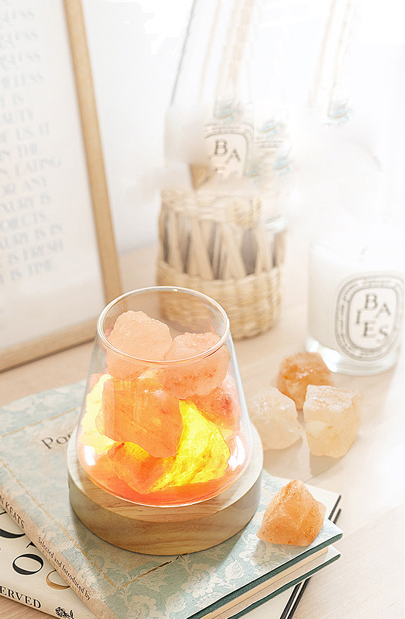 350ml Crystal Stone Diffuser With wood LED night light base for ...