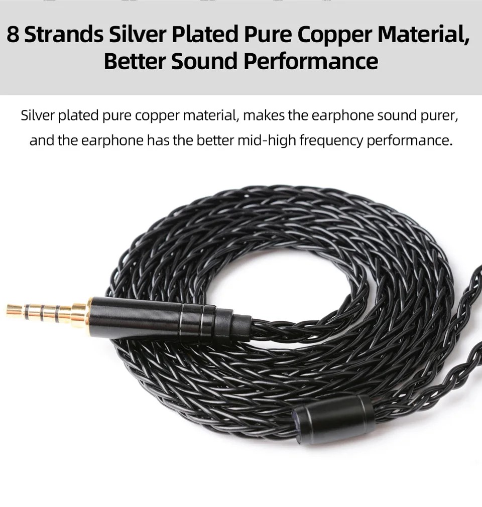 NICEHCK BlackWheat With Mic 8 Core Silver Plated Copper Cable MMCX/NX7 ...
