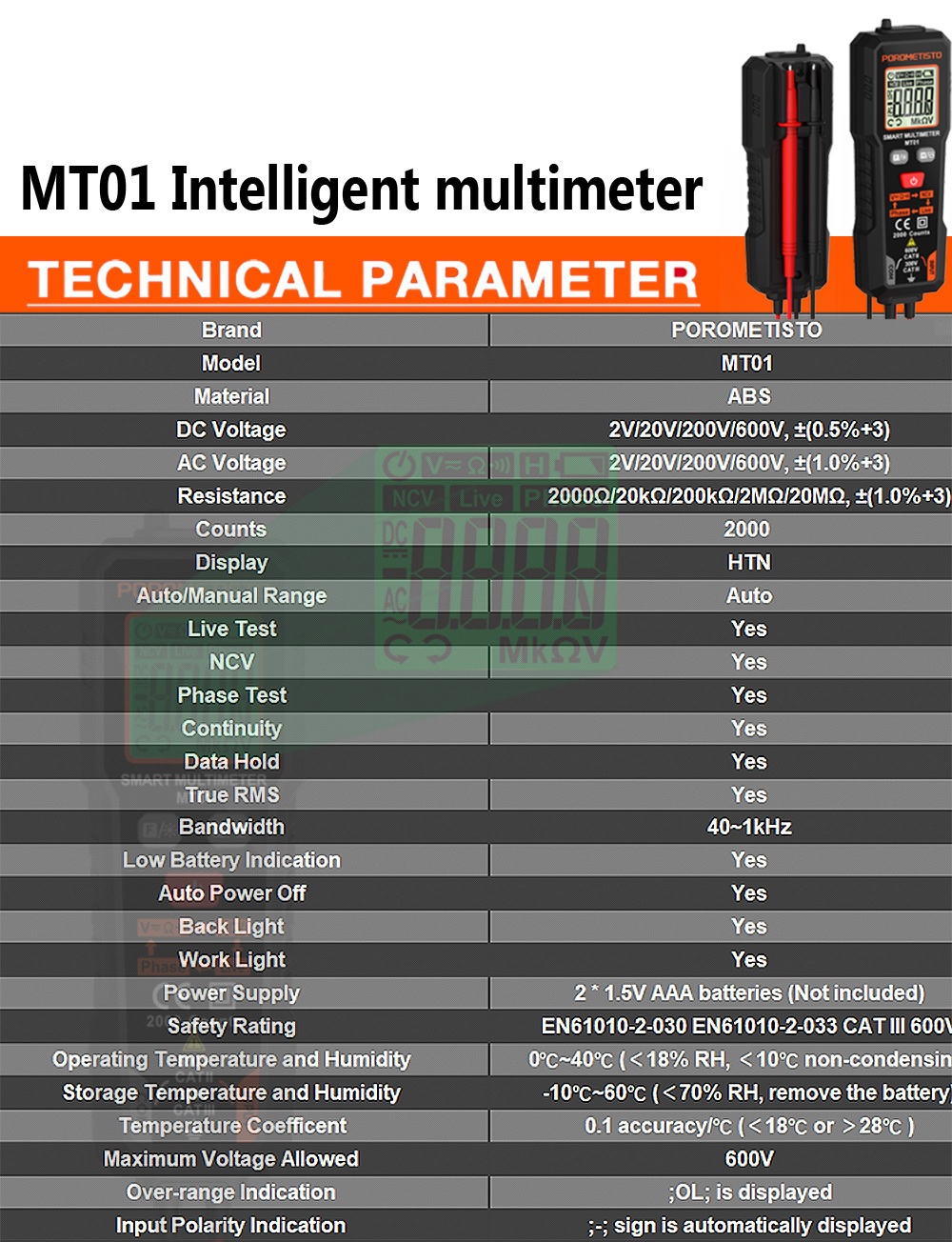 MT01 Smart Mini Digital Multimeter AC DC NCV Multimeter Tester ...