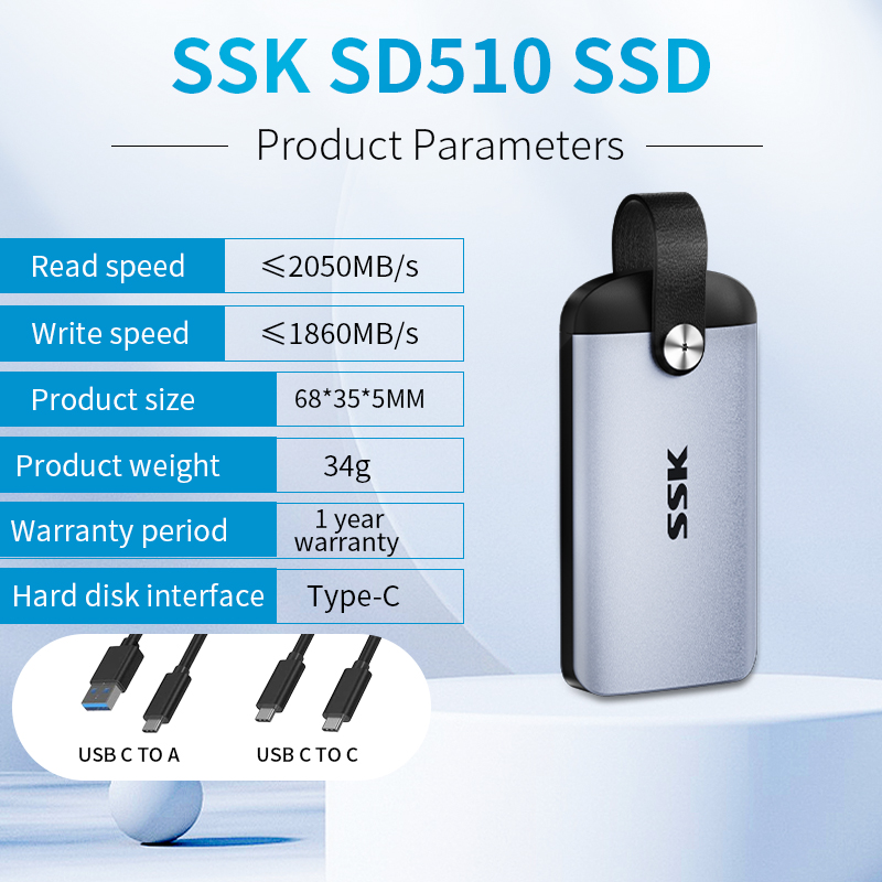 SSK 2000MB/s SD510 External Portable SSD 1T 20Gbps External Solid State Drive SSD 2T USB C SSD ...