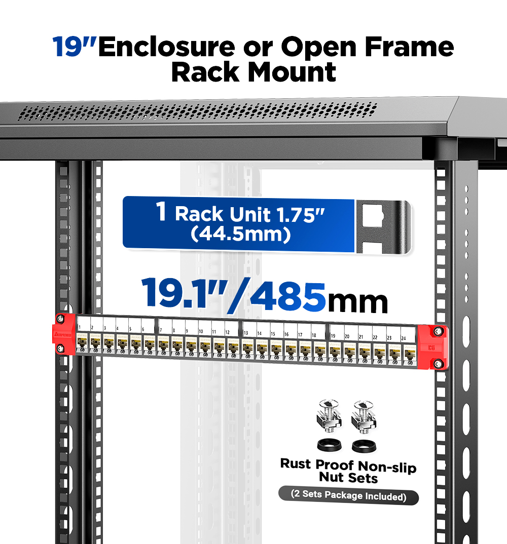 AMPCOM 24 Port Patch Panel Pass Through RJ45 Shielded with Backplane ...