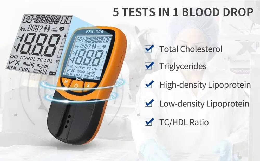 URIT 5 In 1 Blood lipid test strip TC/HDL/TG test cholesterol ...