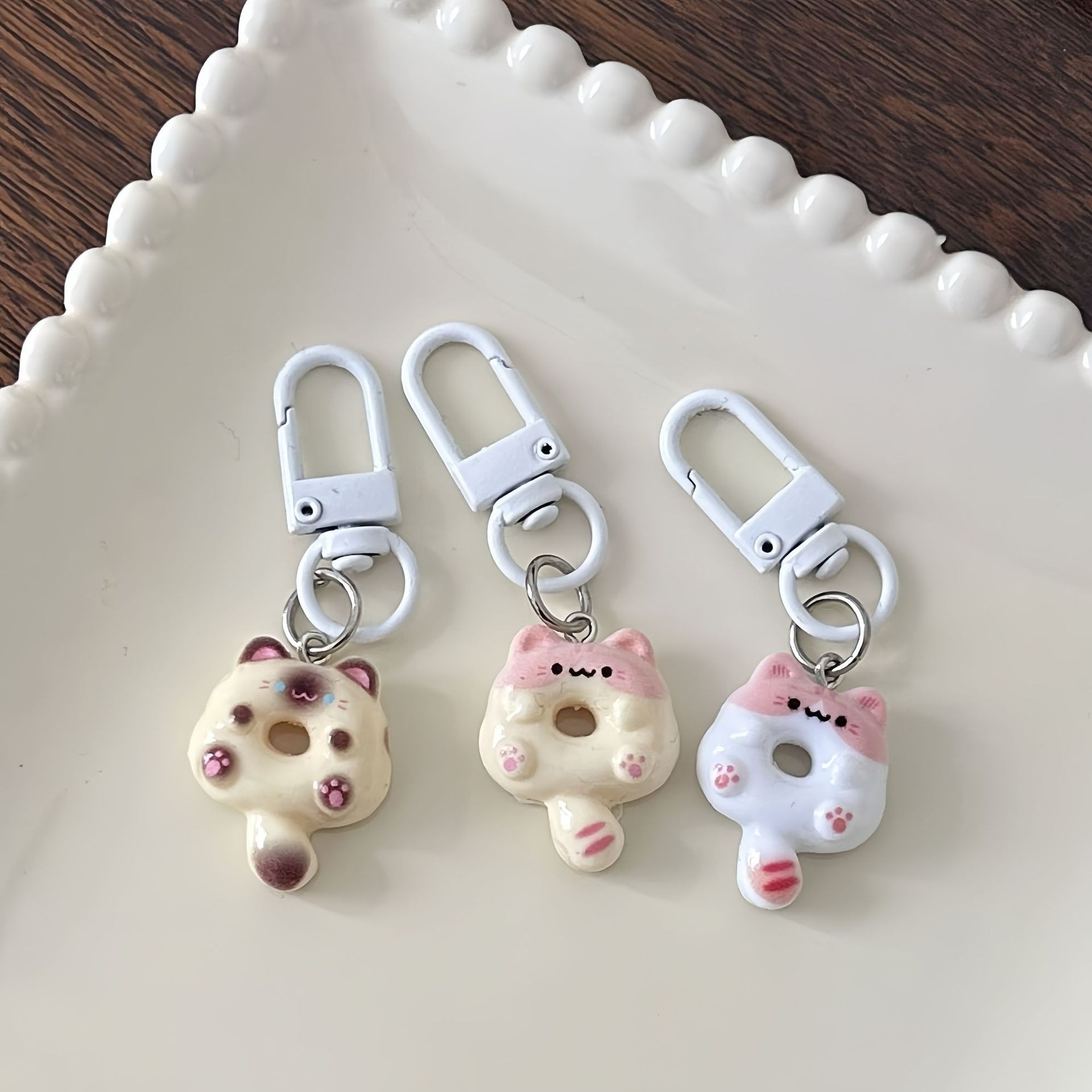 Cute cat donut key chain fun cartoon food play bag pendant couple ...