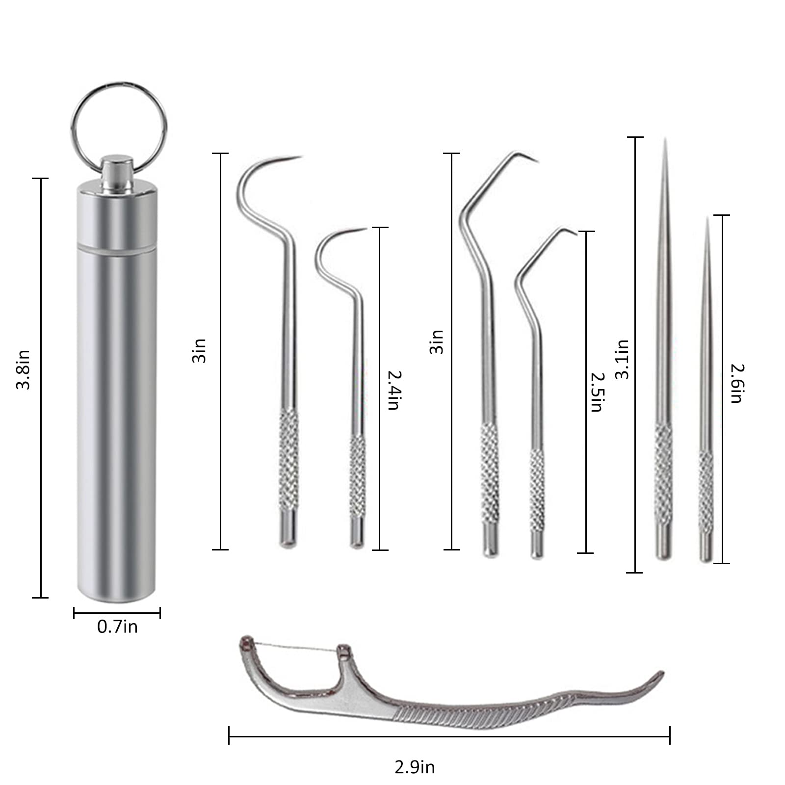 7-piece Set Stainless Steel Portable Toothpick Handy Tool Interdental ...