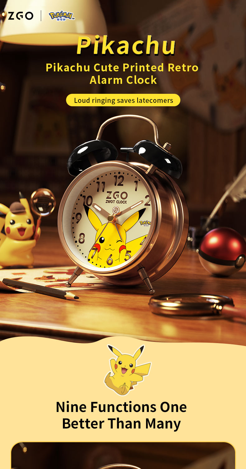 ZGO x Pokemon Pikachu Alarm Clock For Kids Bedroom Student Study Desk ...