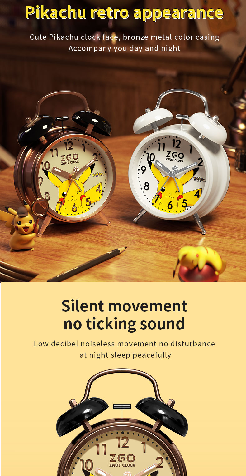 ZGO x Pokemon Pikachu Alarm Clock For Kids Bedroom Student Study Desk ...