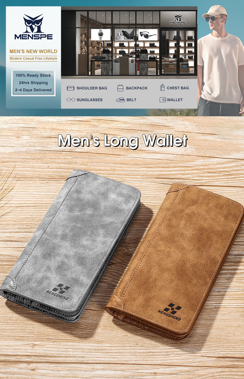 MENSPE Men's Wallet Men's Long Wallet PU Long Wallet Multi-Functional Wallet Large Capacity ...