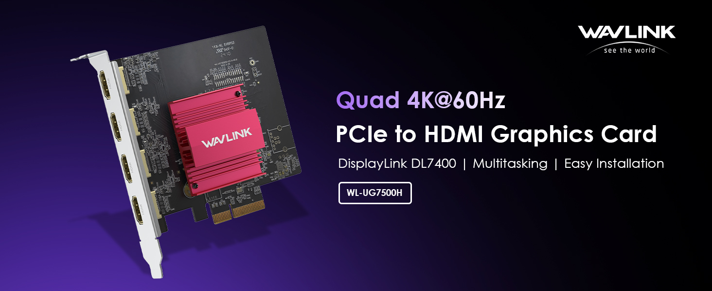 WAVLINK PCIe to Quad 4K HDMI Graphics Card with DisplayLink 4 HDMI ...