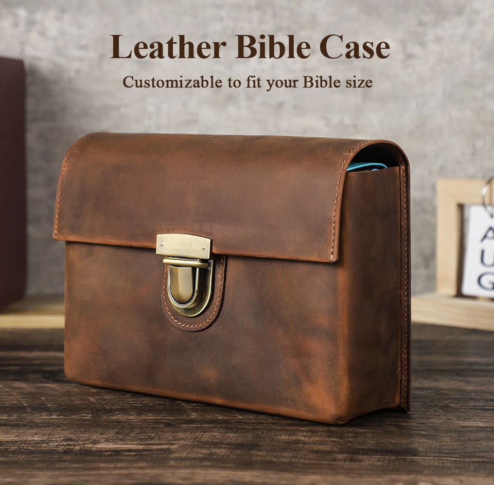CONTACT'S FAMILY 100% Genuine Leather Thick Bible Storage Case Retro ...