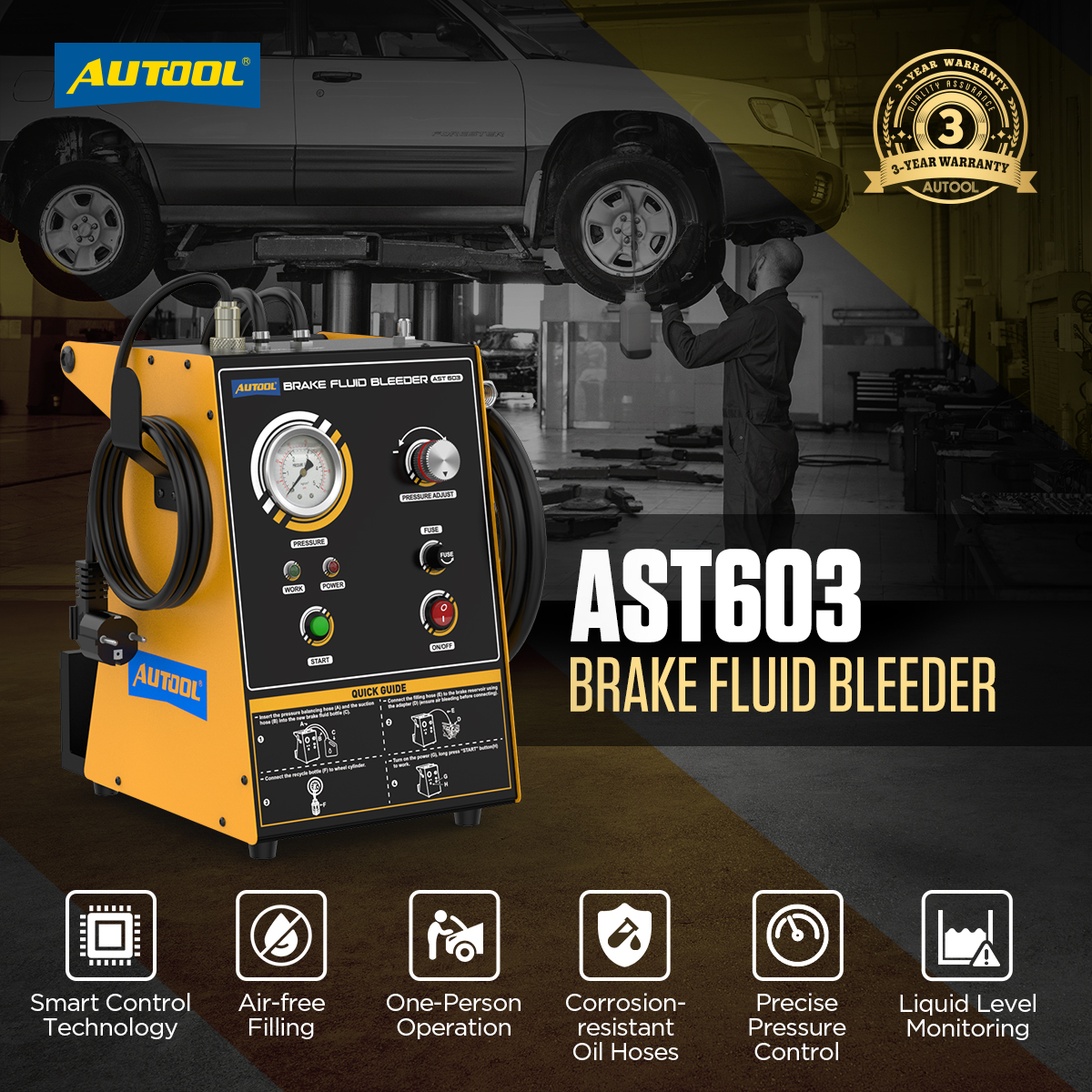 AUTOOL AST603 Brake Fluid Bleeder Adjustable Pulsating Oil Change Smart Brake Flush Machine Pure ...