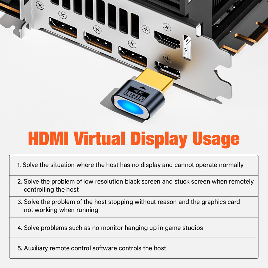 HDMI Virtual Screen Display Adapter 4K Headless Dummy Plug EDID Monitor ...