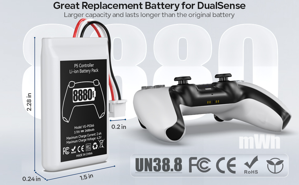 PS5 Controller Battery, 8880mWh High Capacity PS5 Controller Battery ...