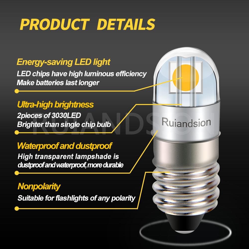 Ruiandsion E10 LED Flashlights Torch Lights Bulb Work Light 3V 4.5V 6V ...
