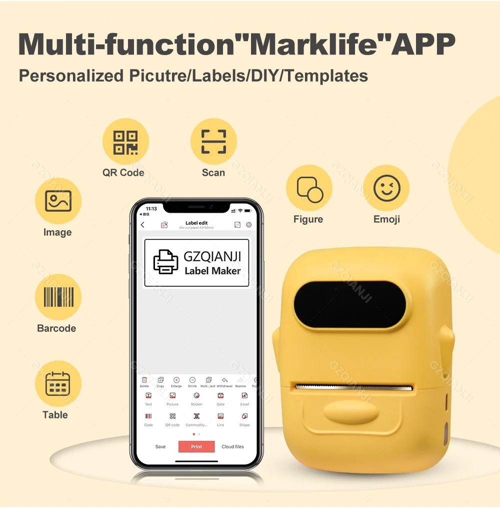 Marklife P50 Barcode Label Printer Labeling Maker Machine Mini Portable ...
