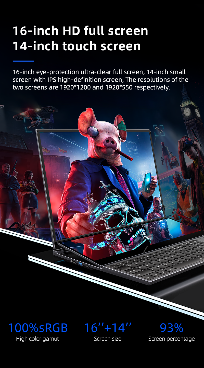 BYONE BY16 Dual Screen Laptop Intel Core i7-9750H 16.1 Inch + 14.1 Inch ...