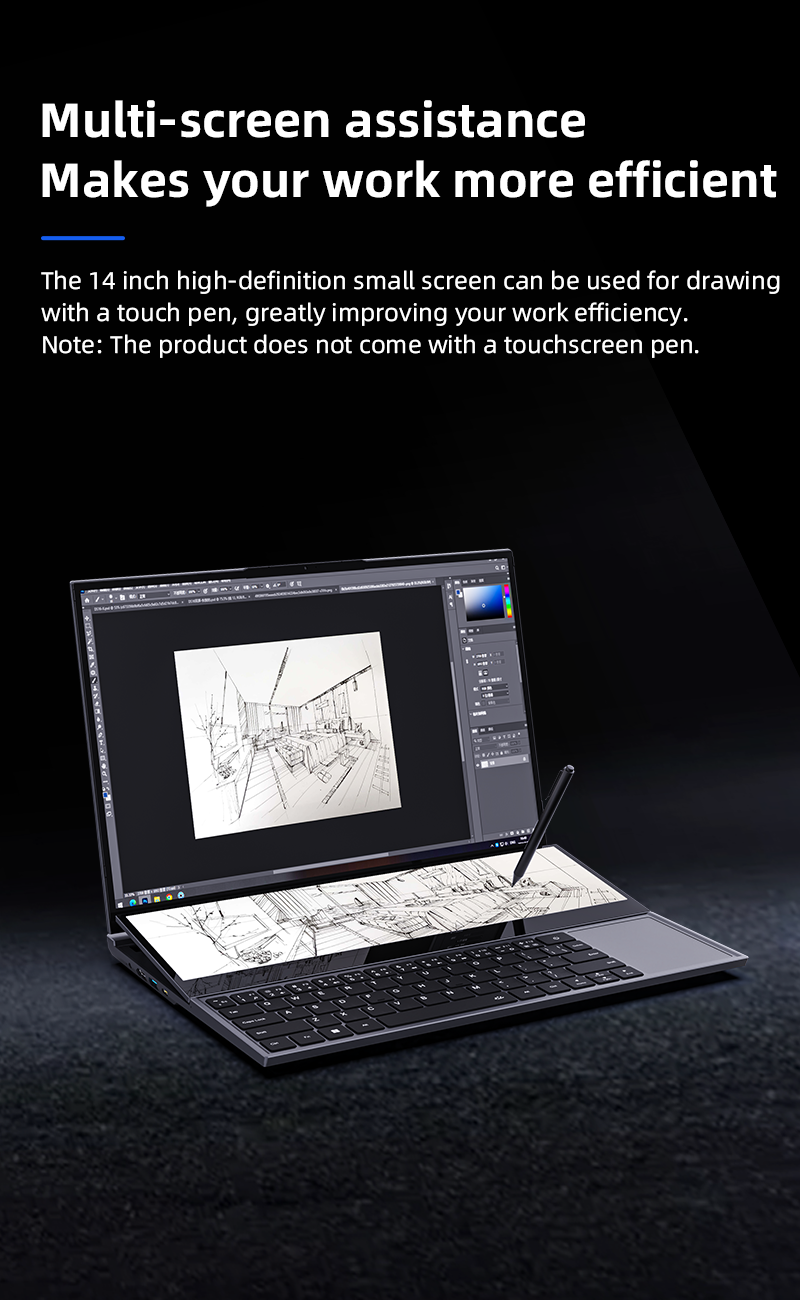 BYONE BY16 Dual Screen Laptop Intel Core i7-9750H 16.1 Inch + 14.1 Inch ...