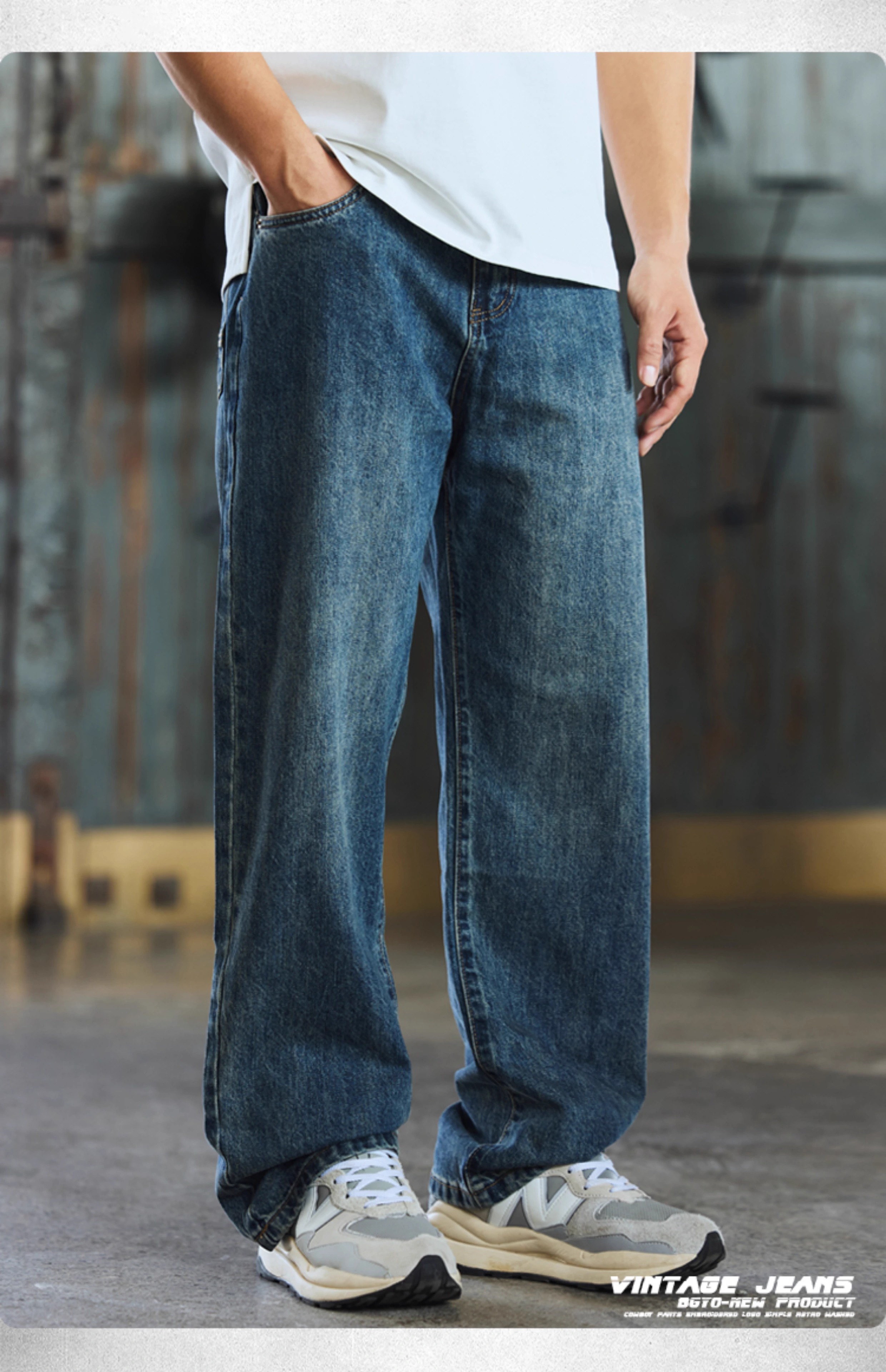 American vintage Straight Jeans Men Loose Washed Retro Drape Wide-Leg ...