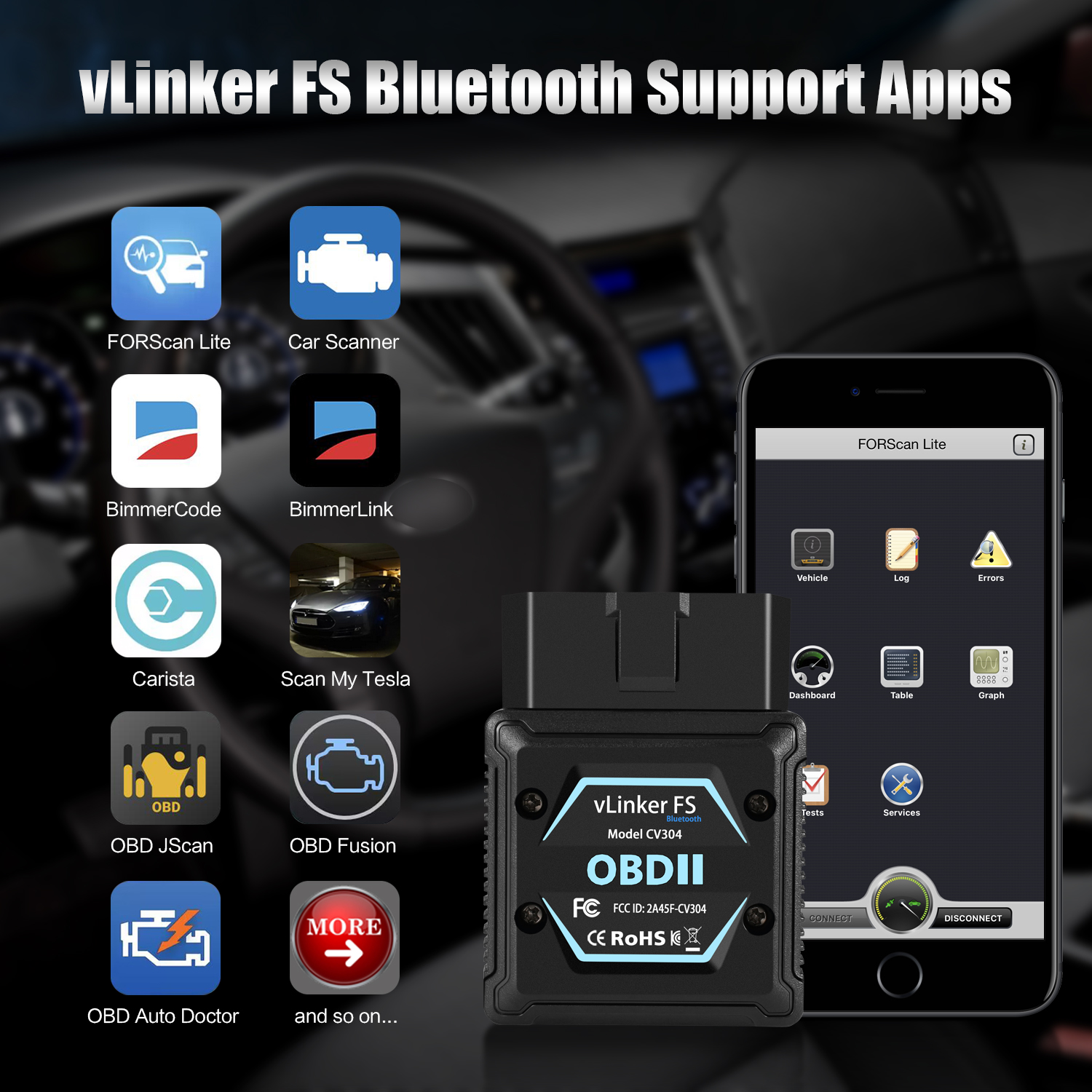 Vgate vLinker FS BT ELM327 V2.3 for Android/IOS For Ford FORScan HS MS ...