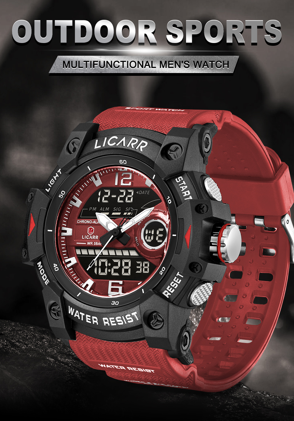 LICARR Brand Men's Watch Casual Dual Display Trend Waterproof Original ...