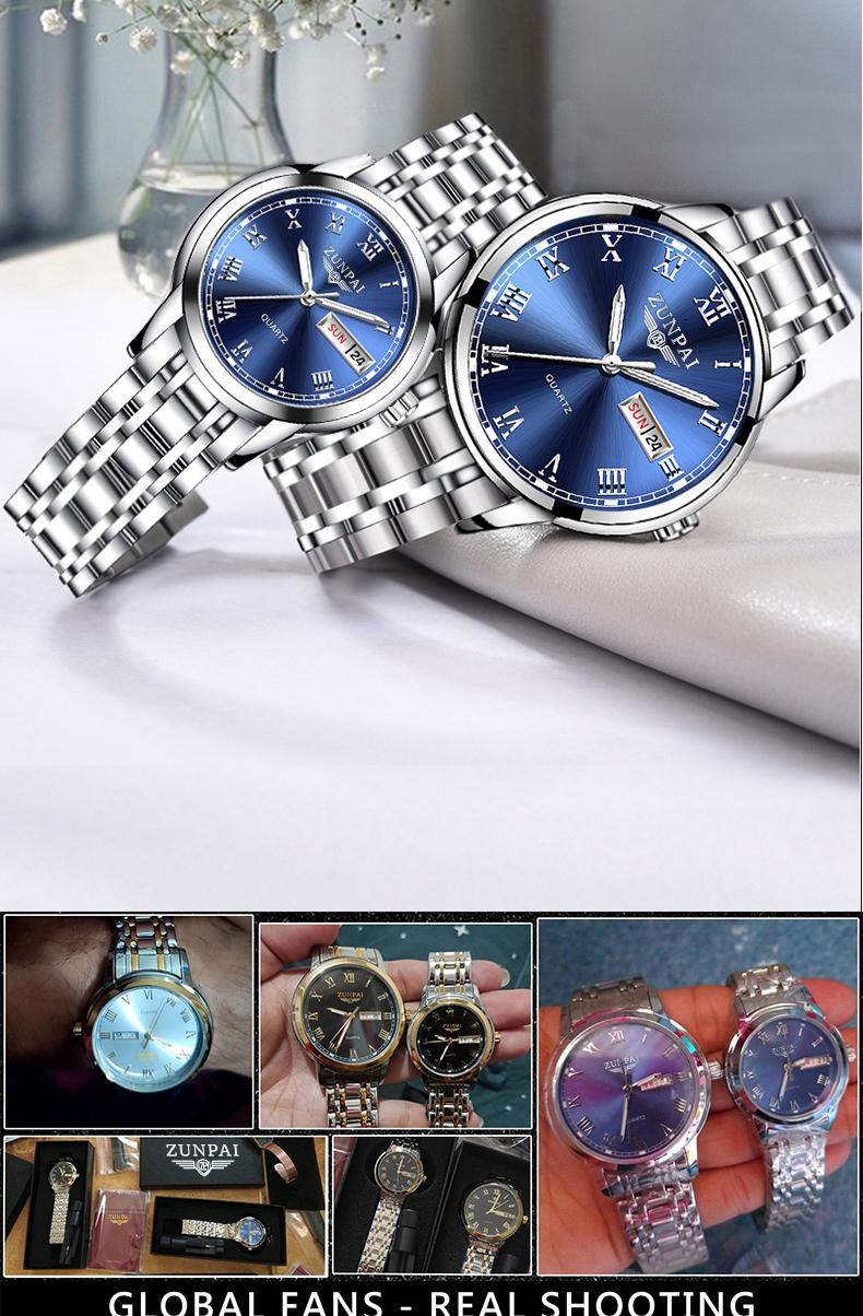ZUNPAI Original JamTangan Couple Watch Set Waterproof Stainless Steel ...