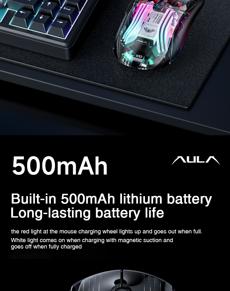 AULA SC630 Transparent Mouse Tri mode Luminous RGB Magnetic Seat ...