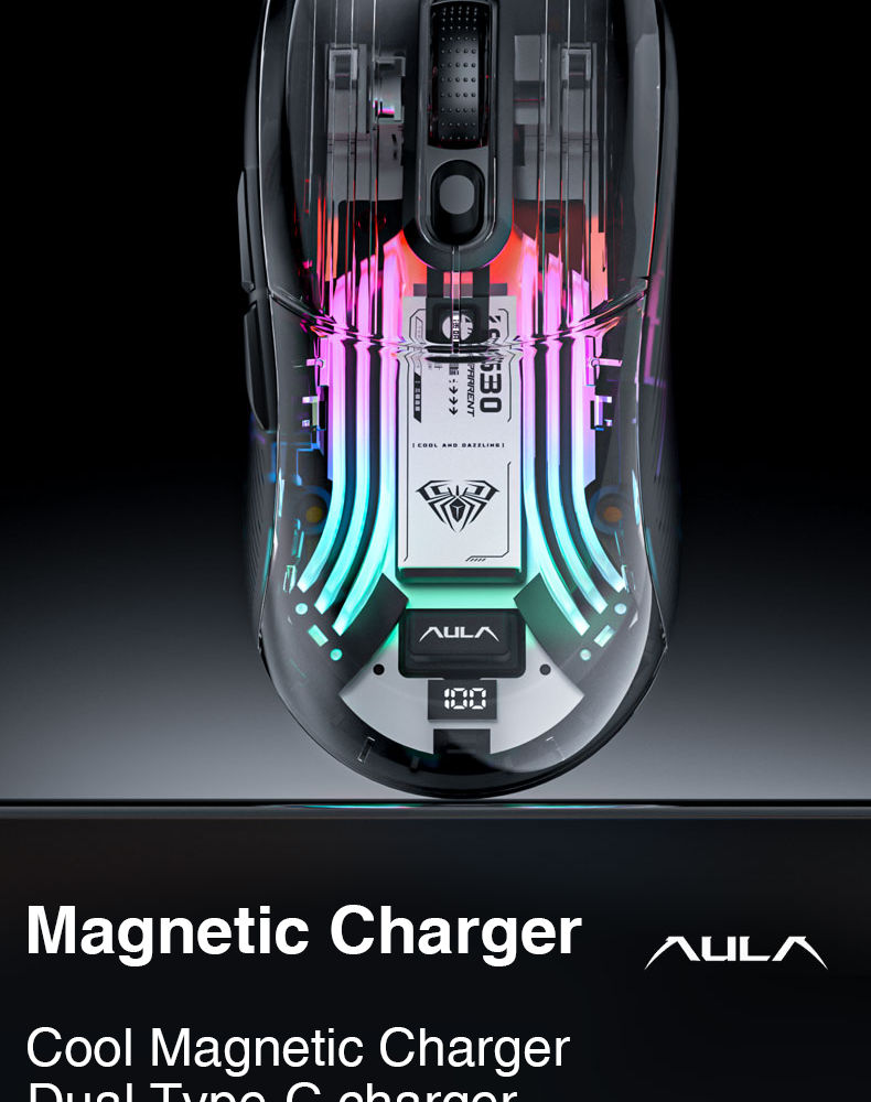 AULA SC630 Transparent Mouse Tri mode Luminous RGB Magnetic Seat ...