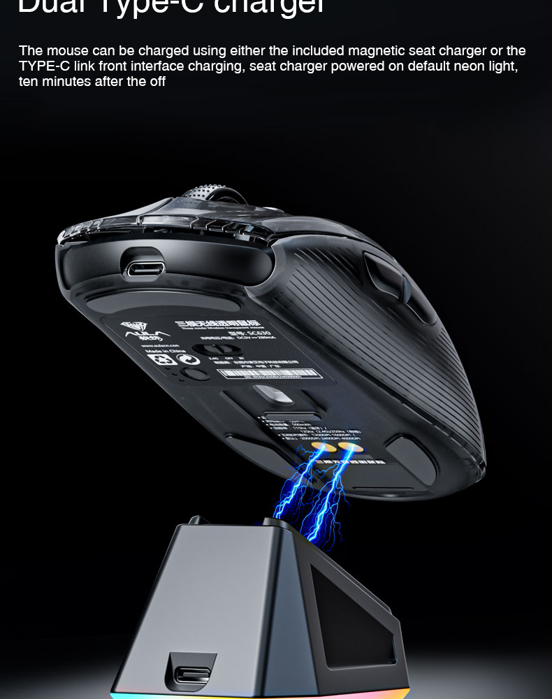 AULA SC630 Transparent Mouse Tri mode Luminous RGB Magnetic Seat ...