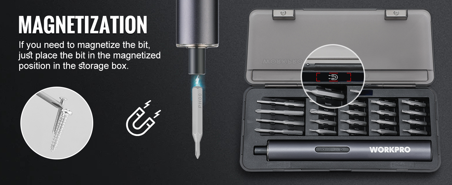 WORKPRO 20PCS Mini Electric Precision Screwdriver with Magnetizer and ...
