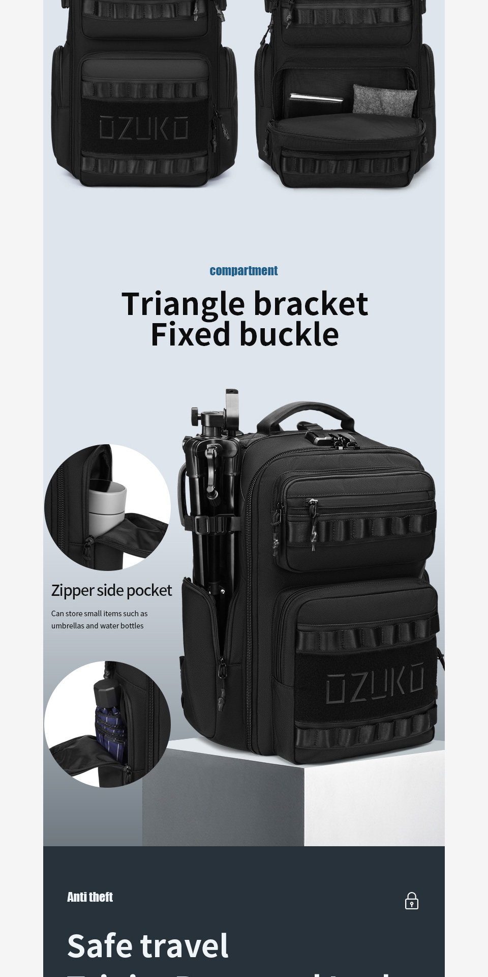 OZUKO Large Capacity Backpack Men Multi-Pockets Waterproof Outdoor ...
