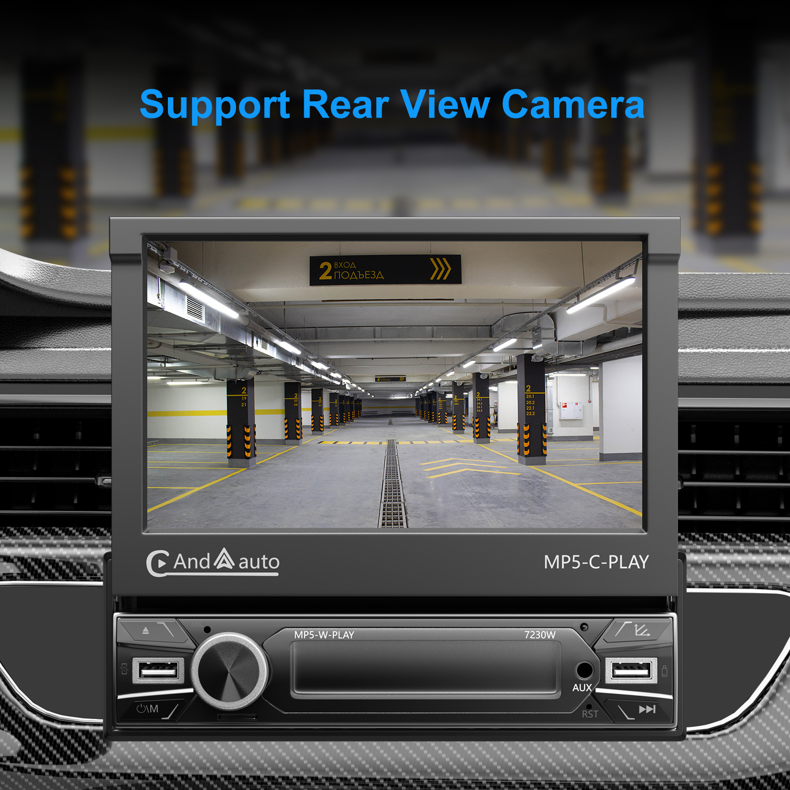 ESSGOO 7 INCH 1 Din Car Stereo Wireless Carplay Android Auto Telescopic Touch Screen MP5 Player ...