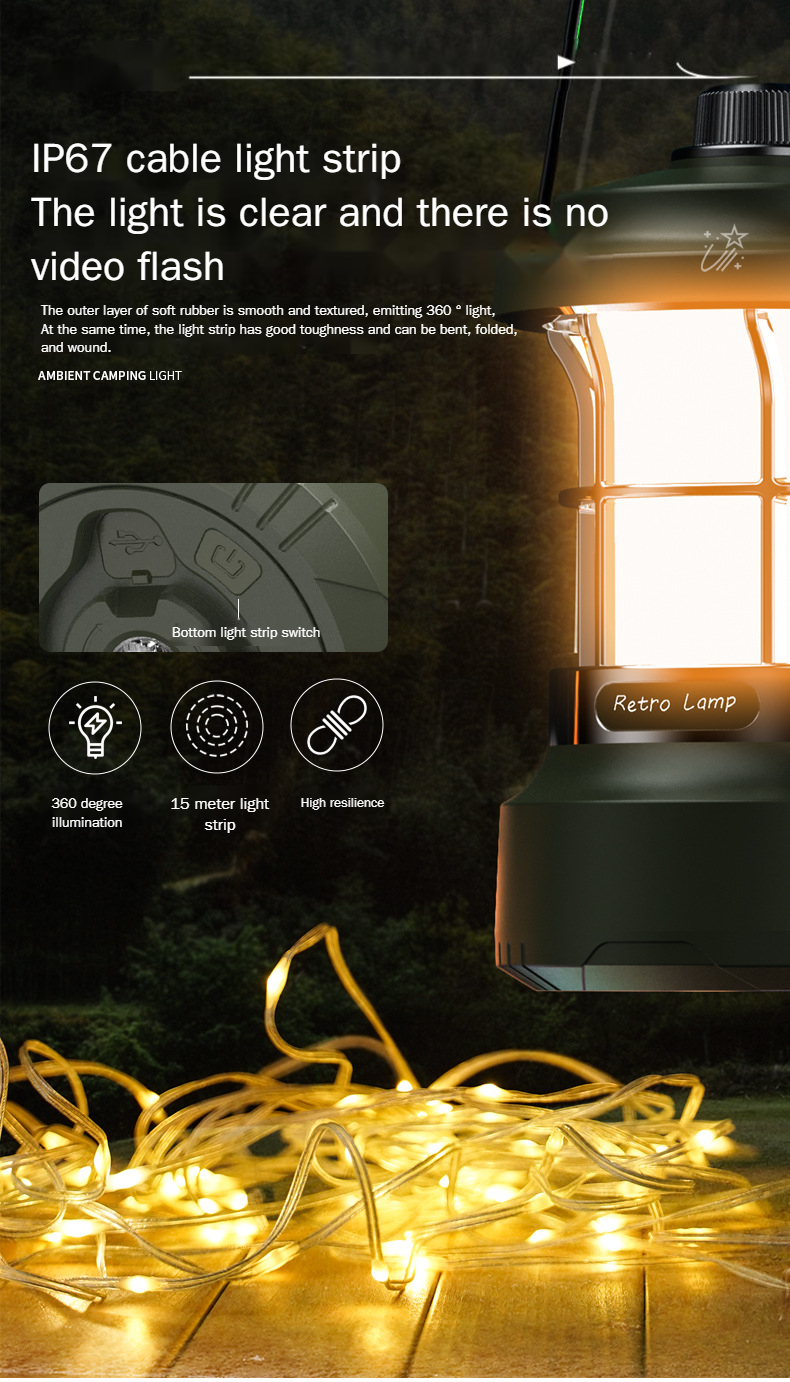 Upgraded outdoor multifunctional portable retro LED camping light TYPE ...