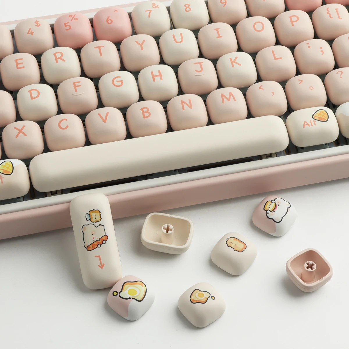 PBT Keycaps Bread Bear Rounded Keycaps Pink and Cute MOG keycap Dye ...