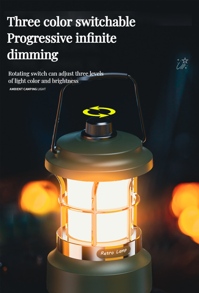 Upgraded outdoor multifunctional portable retro LED camping tent light ...