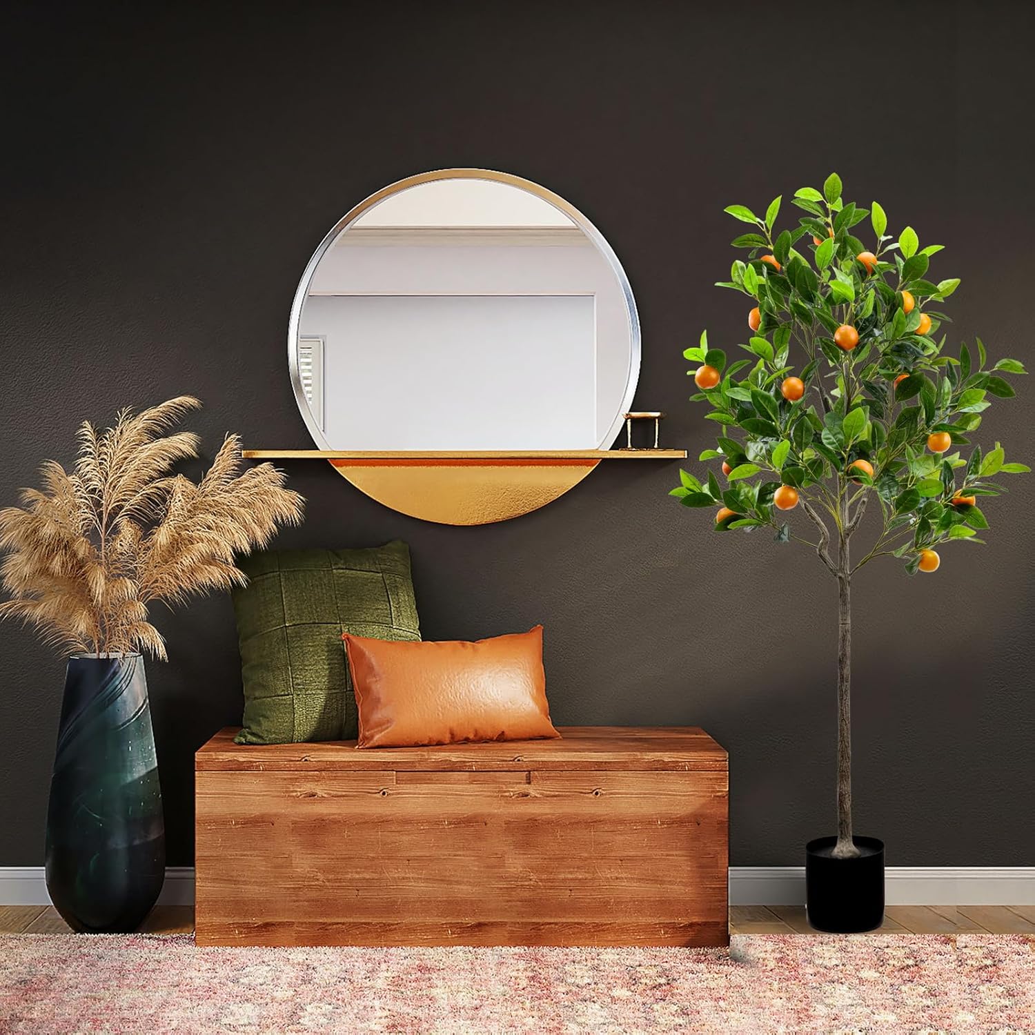 4Feet Fake Orange Tree Artificial Green Plant Fruits Decoration with ...