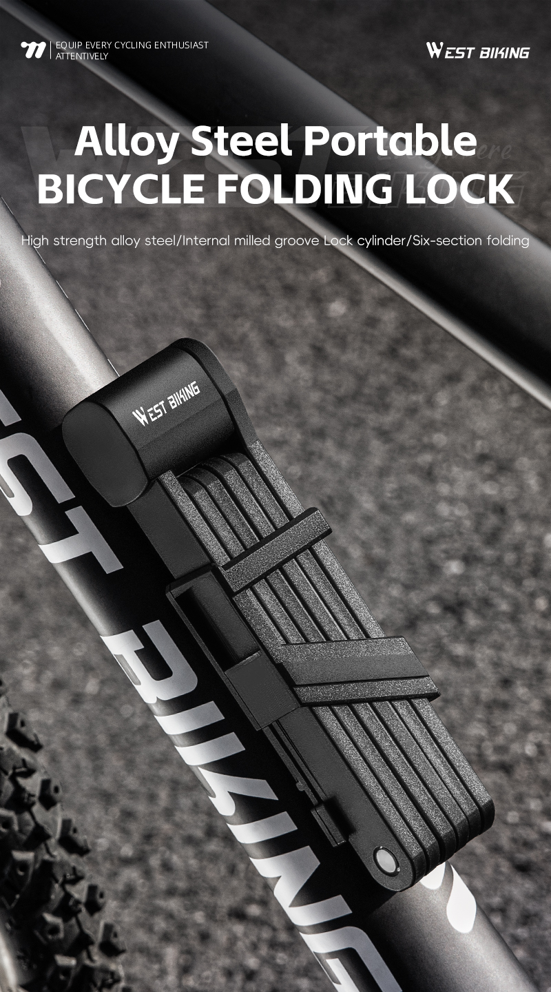 WEST BIKING Bike Folding Lock Anti-Theft Bicycle Portable Key Lock Easy ...