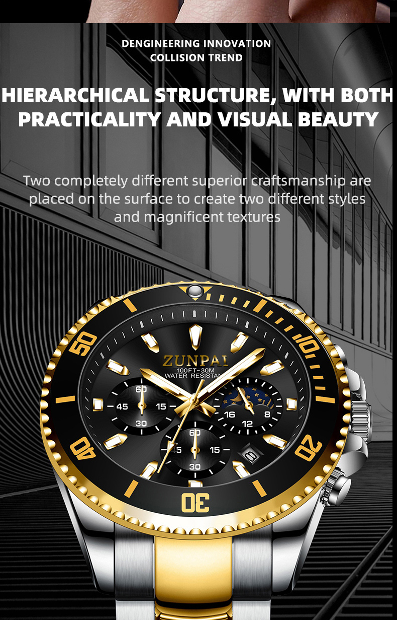 JamTangan Lelaki ZUNPAI Original Watch for Men Waterproof Stainless ...