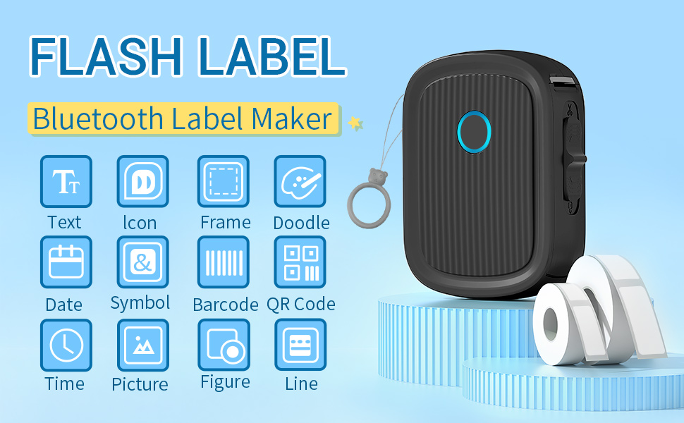 FlashLabel Pocket Label Maker Machine-Free APP and Tape, Bluetooth & Rechargeable Thermal ...