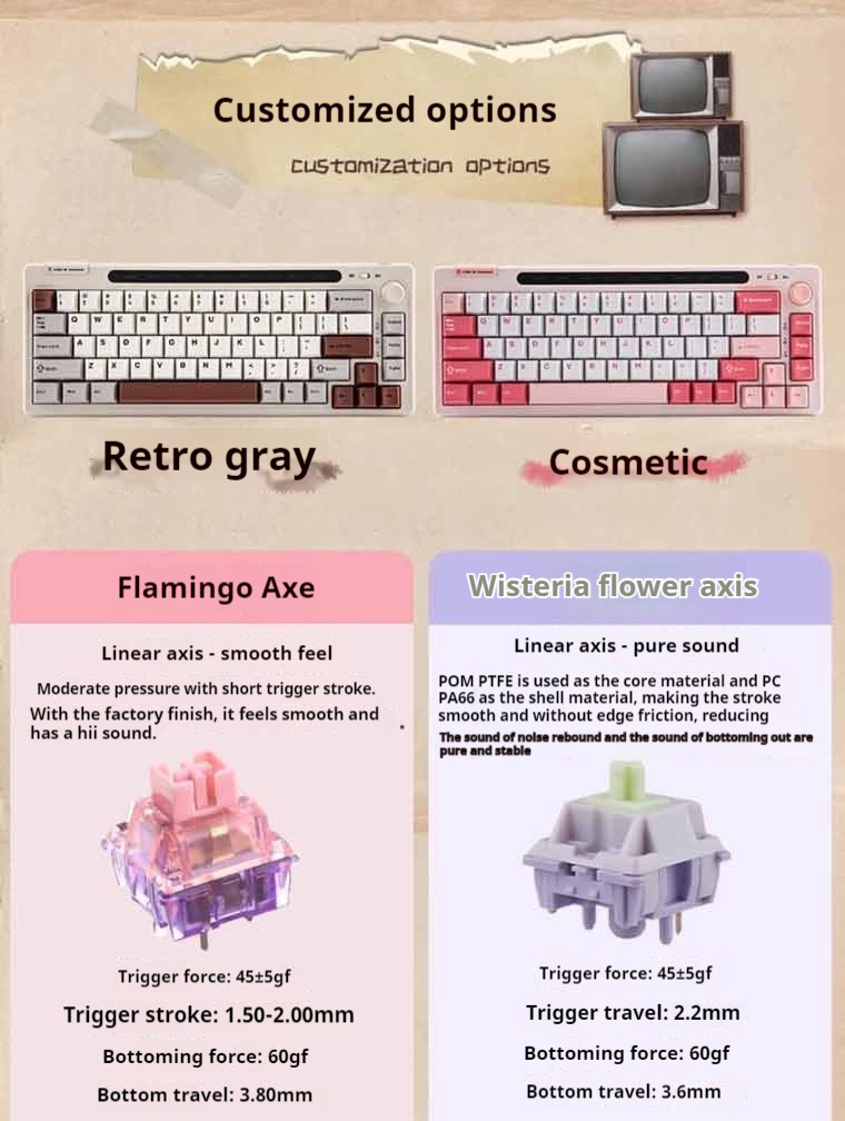 EPOMAKER RT65 retro mechanical keyboard with mini display screen ...