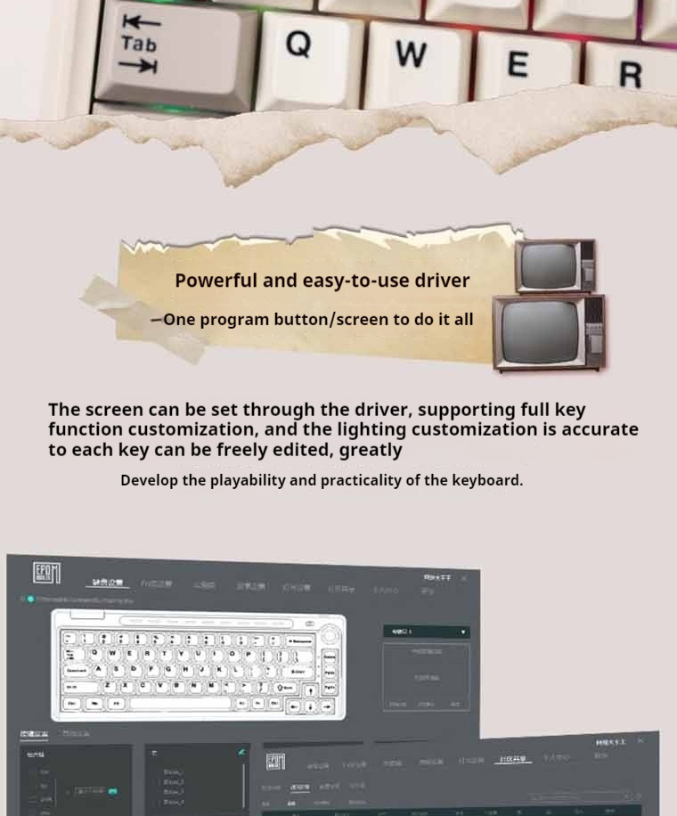 EPOMAKER RT65 retro mechanical keyboard with mini display screen ...