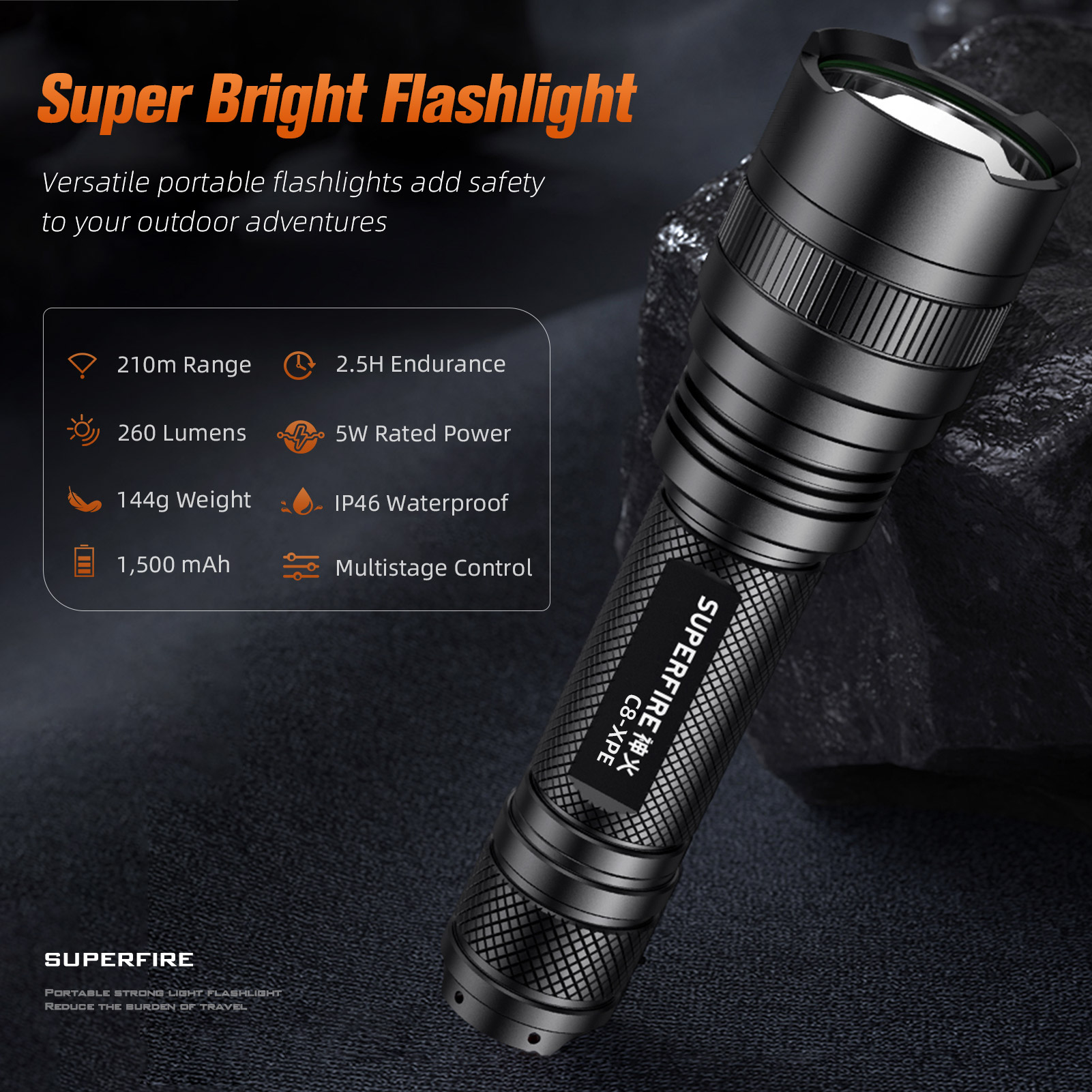 SUPERFIRE C8-XPE 5W Highlight Outdoor Torch Light Rechargeable ...