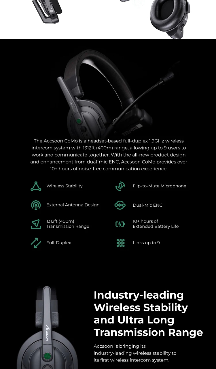 Accsoon CoMo Wireless headset Intercom System 400m Range Noise ...