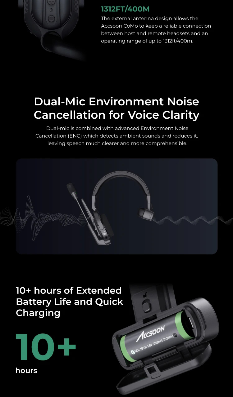 Accsoon CoMo Wireless headset Intercom System 400m Range Noise ...