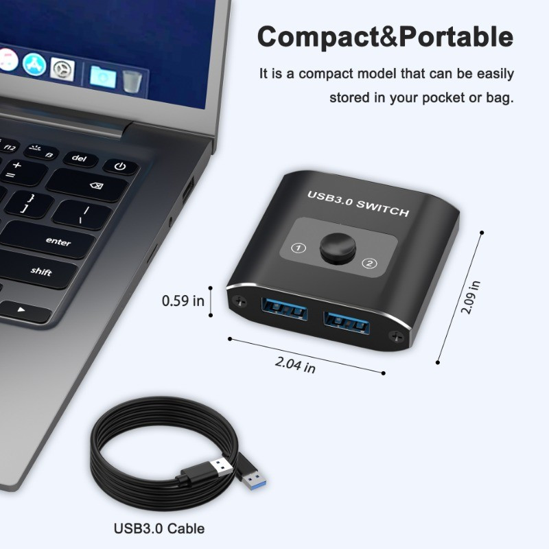 USB 3.0 Switch Selector KVM Switch 5Gbps 2 in 1 Out USB Two-Way Sharer for Printer Keyboard ...