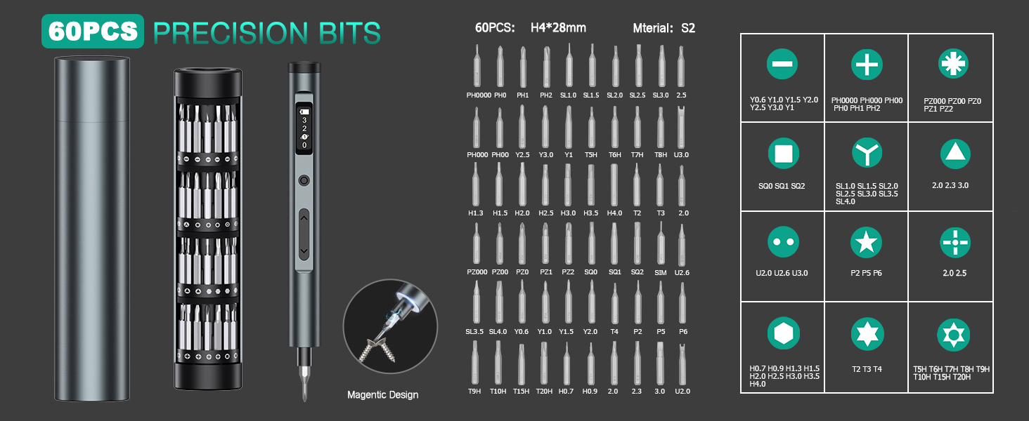 ORIA 62-in-1 Electric Screwdriver Precision Screws Kits with 60pcs ...