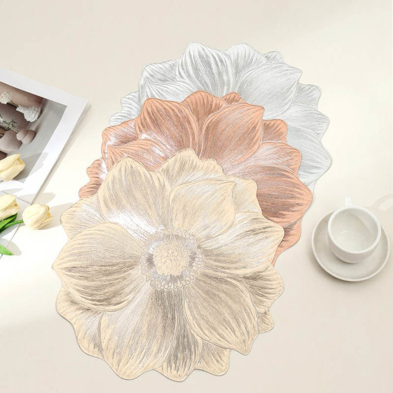 6 PCS PVC Flower Placemat Nordic Style Hot Stamping Decorative Mat ...