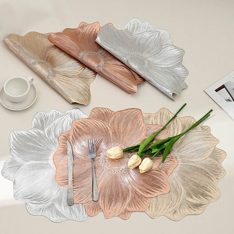 6 PCS PVC Flower Placemat Nordic Style Hot Stamping Decorative Mat ...