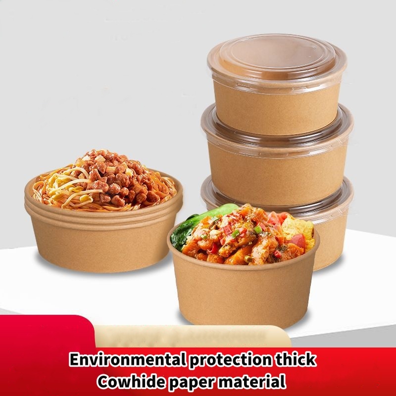 Disposable Kraft Brown Paper Bowls Fruit Salad Bowl Food Packaging ...