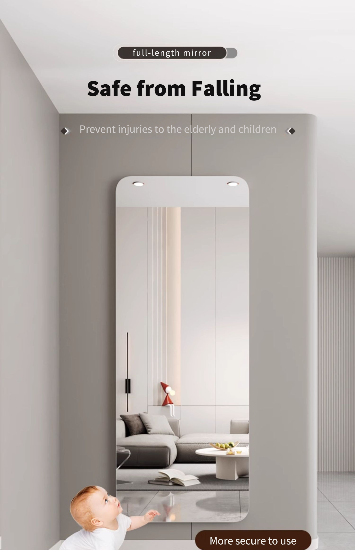 30*120cm Wall Adhesive Mirror Stickers HD Full length Mirror Acrylic ...