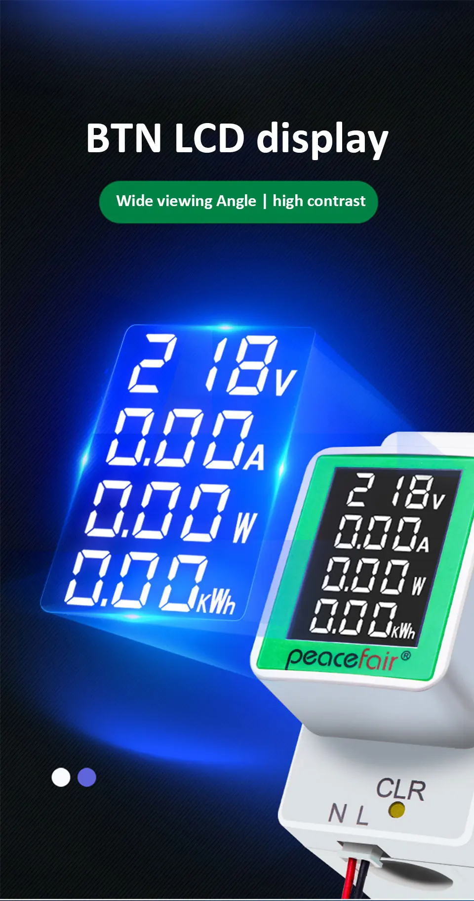 AC50 ~ 300V Din Rail Electricity Digital Power Energy Meter Voltmeter ...