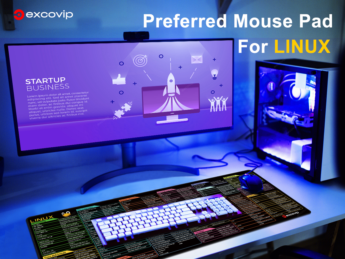 excovip mouse pad English Linux shortcut keys large mat stitched edge ...